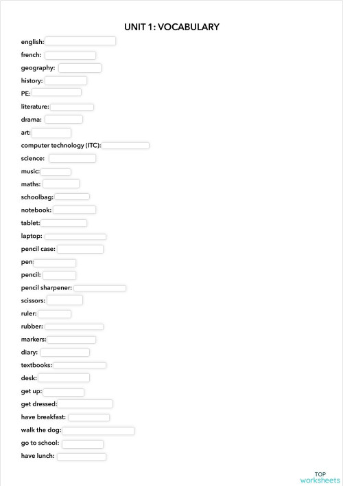 UNIT 1: VOCABULARY. Interactive worksheet | TopWorksheets