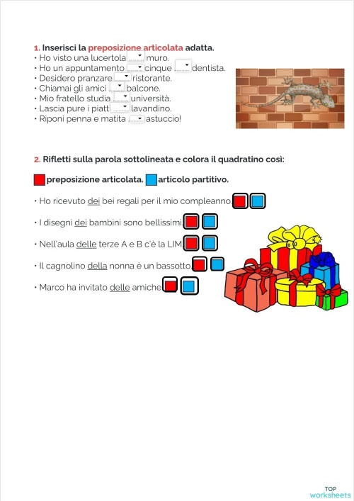 preposizioni esercizio 1. Scheda interattiva | TopWorksheets
