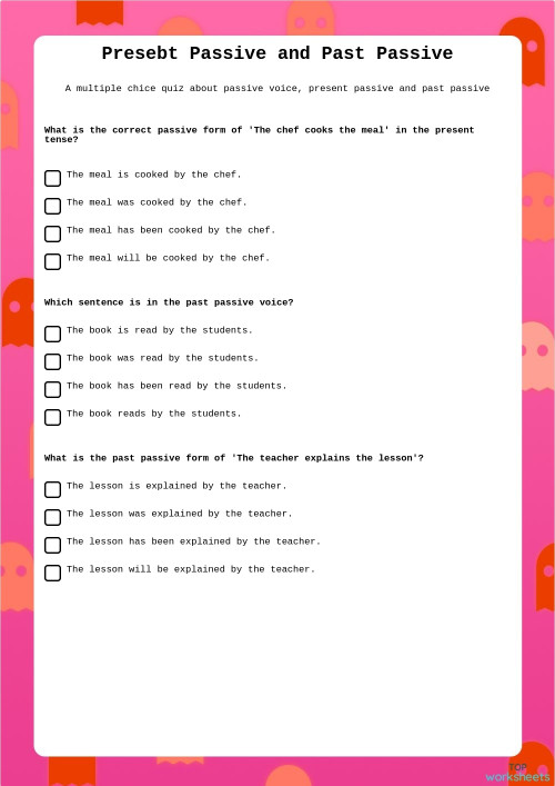 Present Passive and Past Passive. Interactive worksheet | TopWorksheets