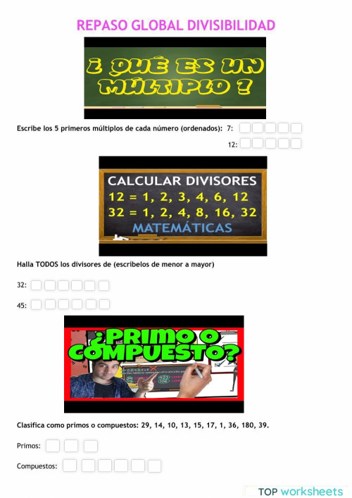 Repaso Divisibilidad. Ficha interactiva | TopWorksheets