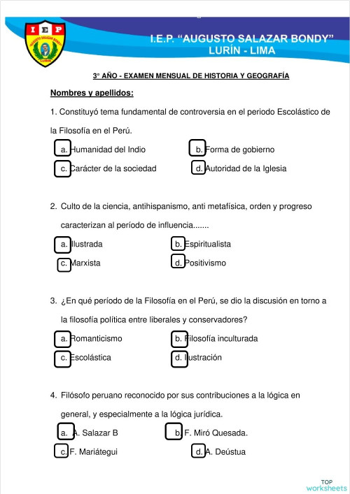 Evaluación 4to de historia y geografía. Ficha interactiva | TopWorksheets