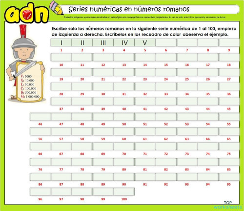 Números romanos: fichas interactivas y ejercicios online | TopWorksheets