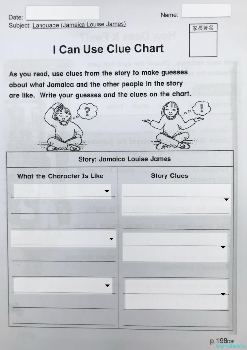 Clue Chart/Feelings (Story Comp) - Jamaica Louise James. Interactive ...