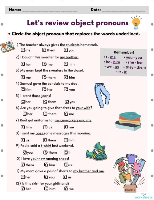 Let's practice object pronouns!. Interactive worksheet | TopWorksheets