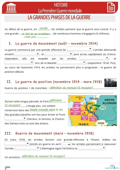 Première Guerre Mondiale p4. Fiche interactive | TopWorksheets