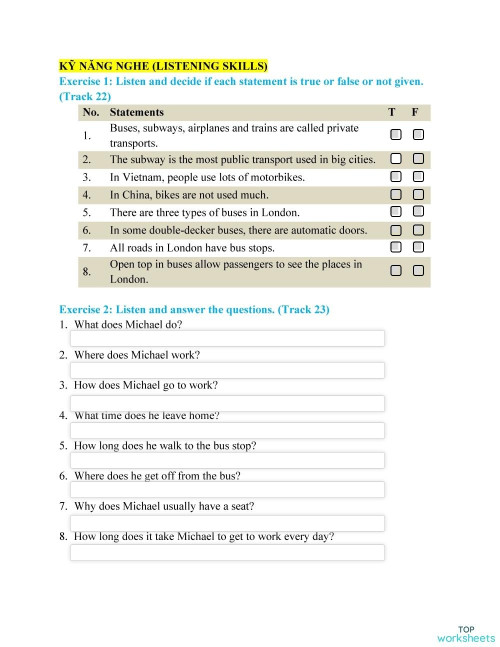 Unit 11. bài nghe lớp 7. Interactive worksheet | TopWorksheets