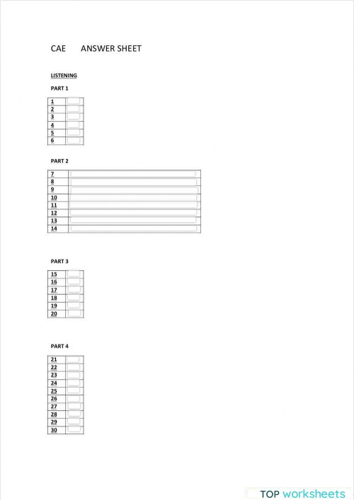Cae Listening Answer Sheet Interactive Worksheet Topworksheets