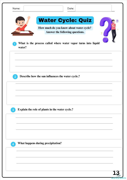 The Water Cycle Short Answer Quiz. Interactive worksheet | TopWorksheets