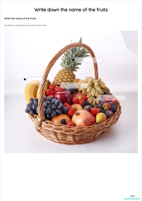Write down the name of the fruits. Interactive worksheet | TopWorksheets