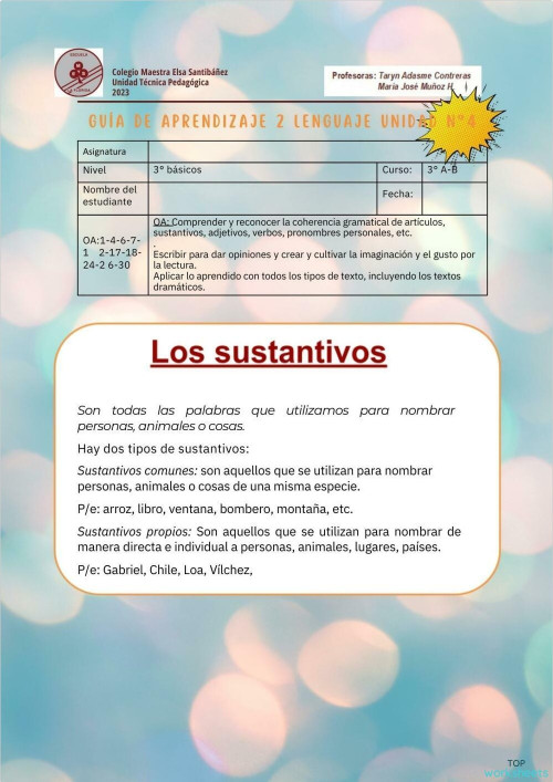 Sustantivos: fichas interactivas y ejercicios online | TopWorksheets