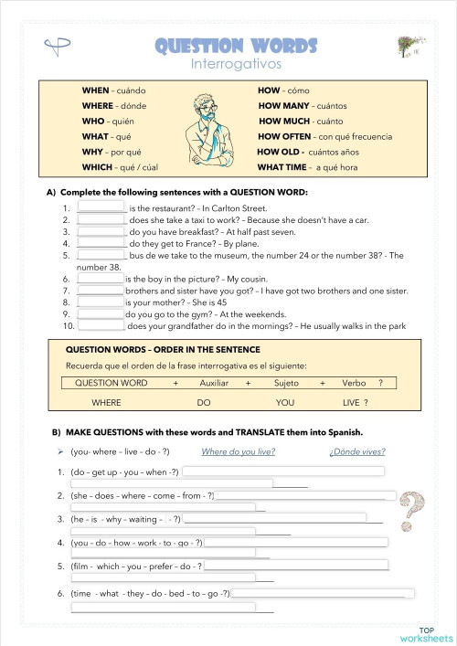 Question Words. Interactive worksheet | TopWorksheets