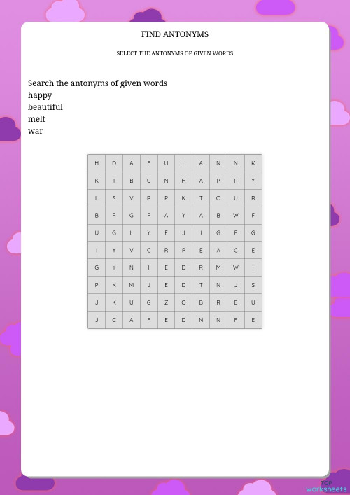 FIND ANTONYMS. Interactive worksheet | TopWorksheets