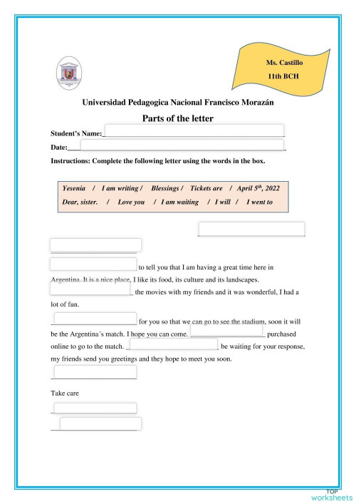 Parts of the letter. Interactive worksheet | TopWorksheets
