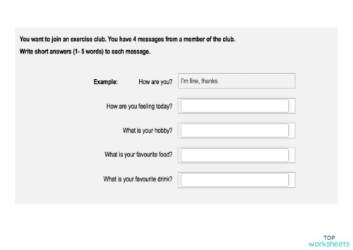 Writing short answers. Interactive worksheet | TopWorksheets