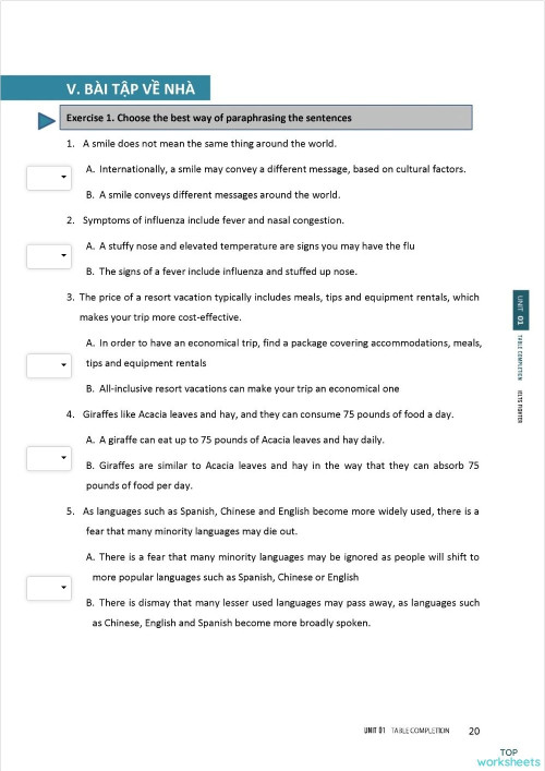 PRE FOUNDATION - HW - READING 1. Interactive worksheet | TopWorksheets