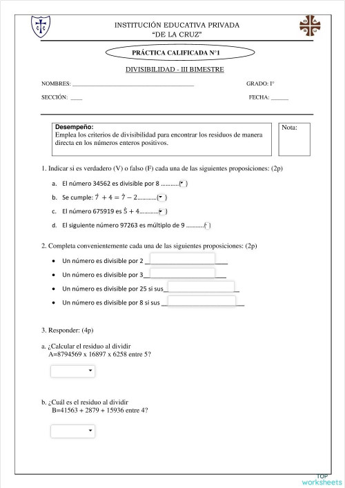 DIVISIÓN DE NÚMEROS DECIMALES PARA QUINTO GRADO DE PRIMARIA. Ficha ...