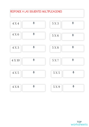 Tabla de Multiplicar del 4 y 5. Ficha interactiva | TopWorksheets