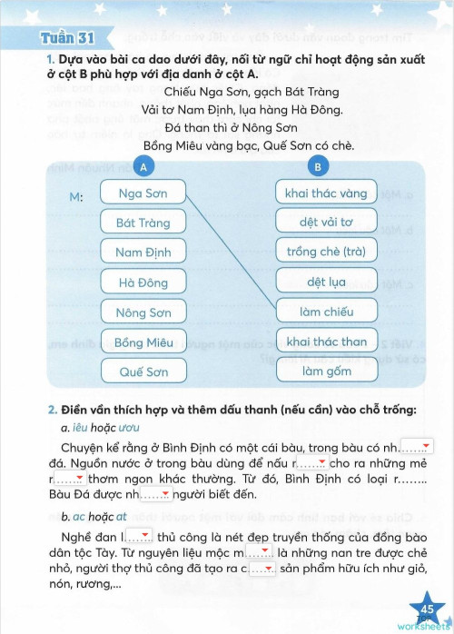 Tuần 31 Vở TH Tiếng Viêt. Interactive worksheet | TopWorksheets