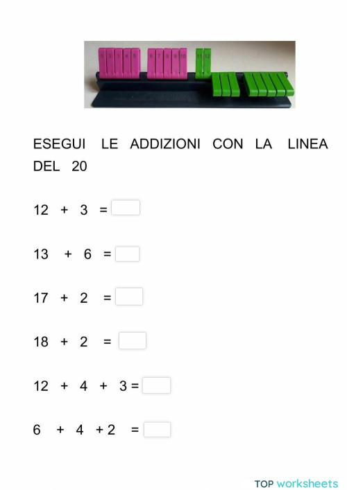 Addizioni con la linea del 20. Scheda interattiva | TopWorksheets