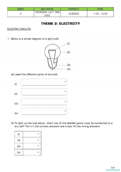 ELECTRIC CIRCUIT. Interactive worksheet | TopWorksheets