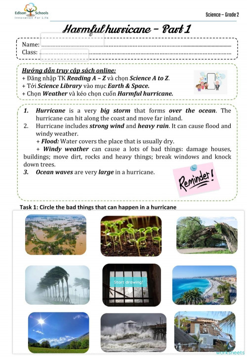 Science 2 - Harmful hurricane Part 1. Interactive worksheet | TopWorksheets