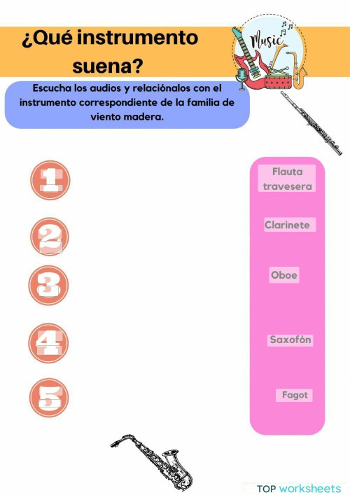 Instrumentos viento madera. Ficha interactiva | TopWorksheets