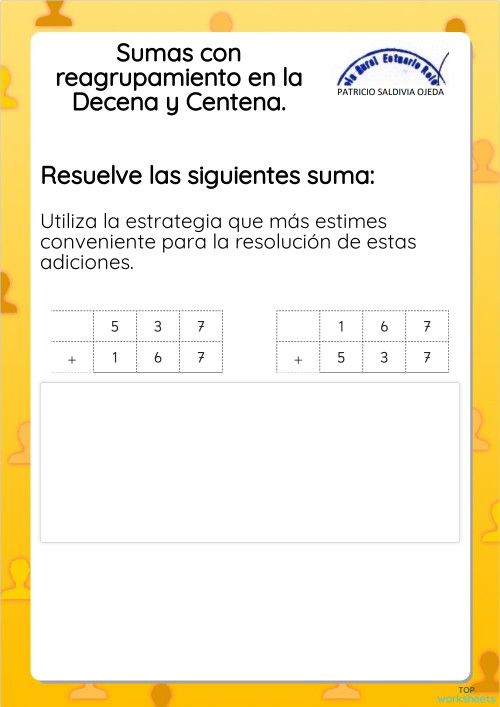 Sumas con reagrupamiento en la Decena y Centena.. Ficha interactiva ...