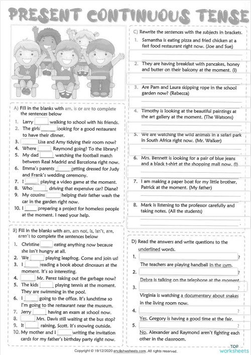 Present Continuous Worksheet Interactive Worksheet Topworksheets 6112