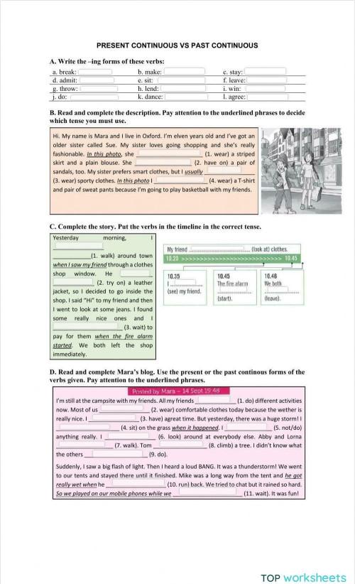 Present continuous vs. Past continuous. Interactive worksheet | TopWorksheets