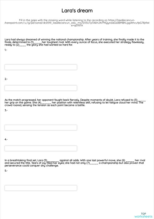 Lara's dream. Interactive worksheet | TopWorksheets