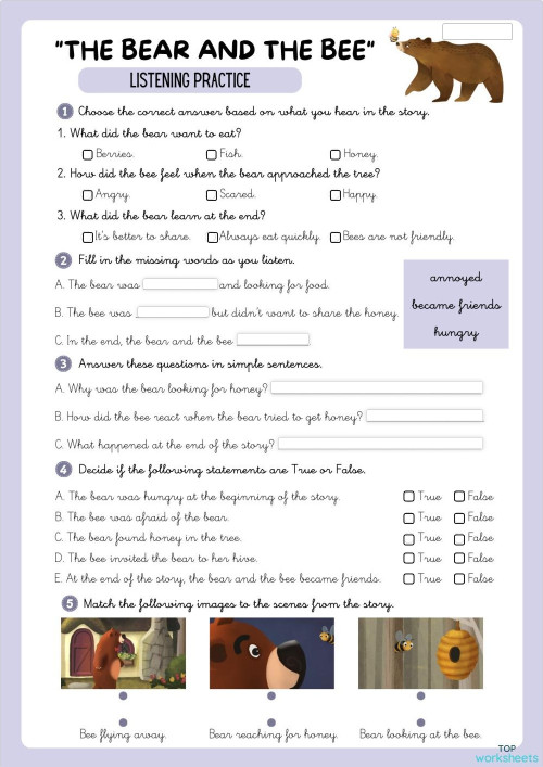The Bear and the Bee. Interactive worksheet | TopWorksheets
