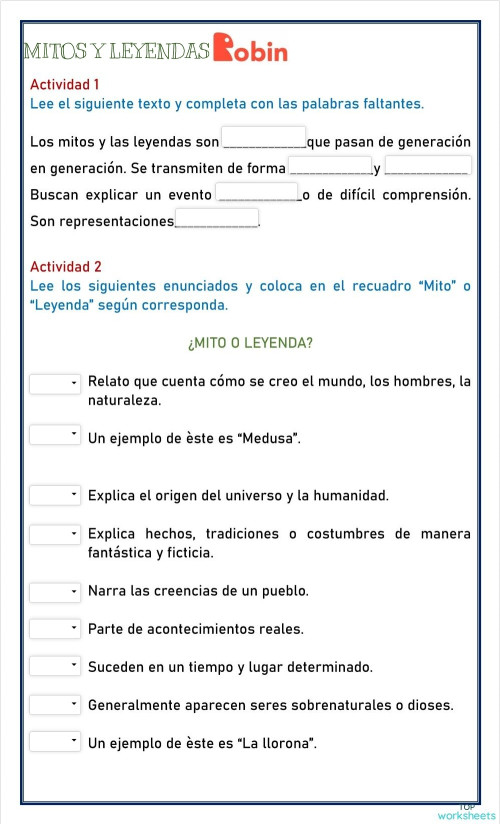 Mitos y leyendas 1. Ficha interactiva | TopWorksheets