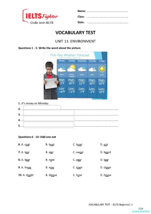Vocabulary Test 11. Interactive worksheet | TopWorksheets