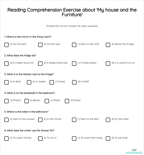 Reading Comprehension Exercise about 'My house and the Furniture ...