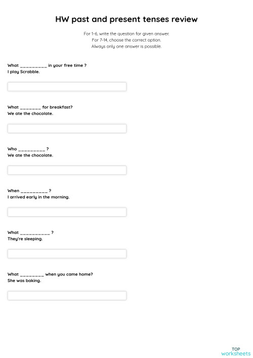 HW past and present tenses review. Interactive worksheet | TopWorksheets