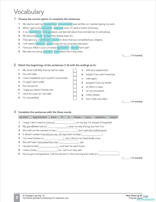 Close-Up B1 Progress Test 6 Vocabulary. Interactive worksheet ...