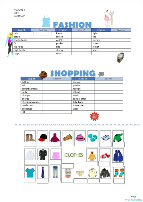 3º U1 VOC FASHION AND SHOPPING. Interactive worksheet | TopWorksheets