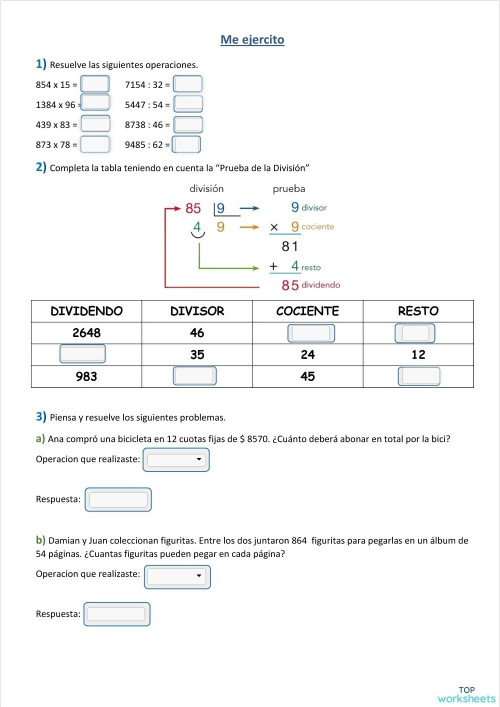Repaso de divisiones 12. Ficha interactiva | TopWorksheets