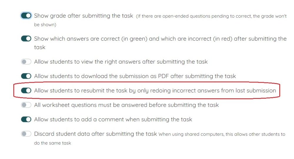 Workbooks: resubmit task by only redoing incorrect answers | TopWorksheets