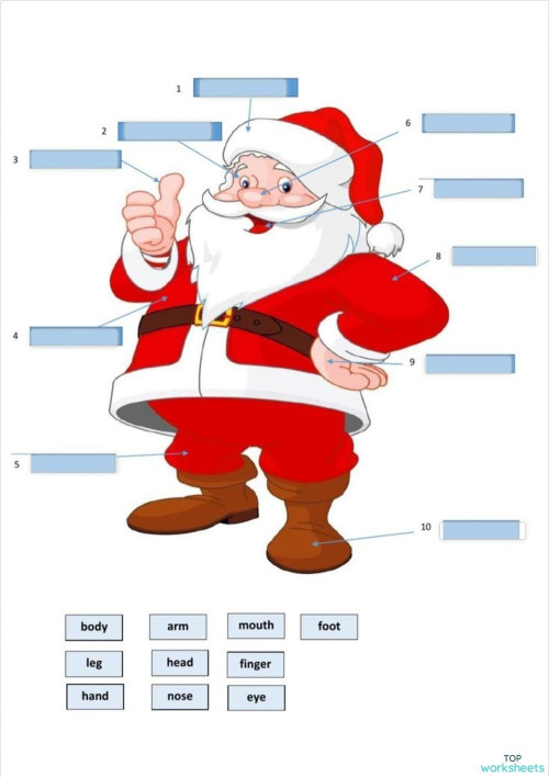 Santa's body parts. Interactive worksheet | TopWorksheets