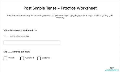 Past Simple Tense – Practice Worksheet. Interactive worksheet ...
