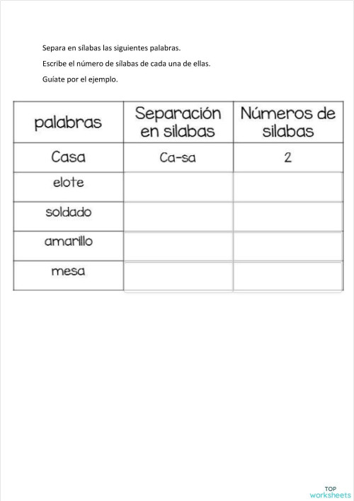 Sílaba átona. : fichas interactivas y ejercicios online | TopWorksheets