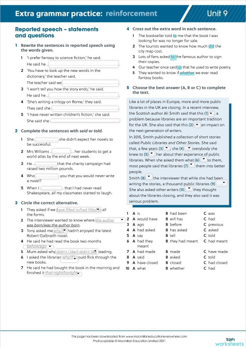 Unit 9 Grammar. Interactive worksheet | TopWorksheets