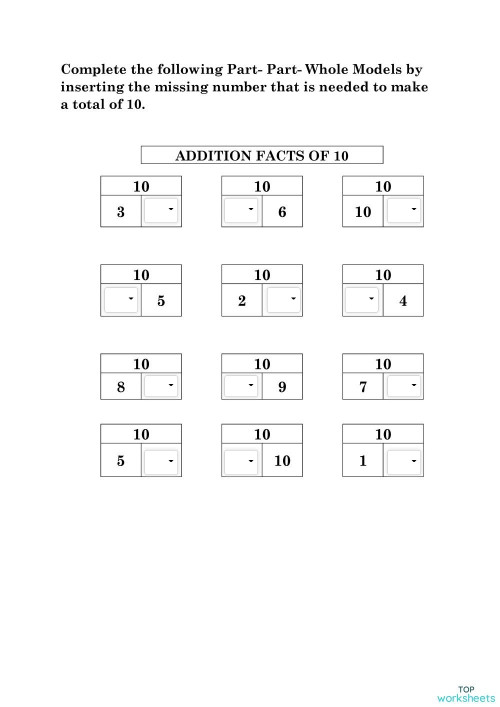 Addition Facts - Part Part Whole Models. Interactive worksheet ...