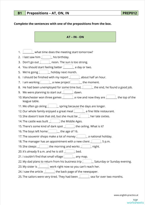 AEF2 - 2C - Grammar - Prep. Interactive worksheet | TopWorksheets