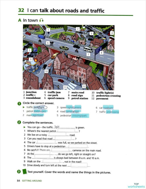 Road and traffic. Interactive worksheet | TopWorksheets