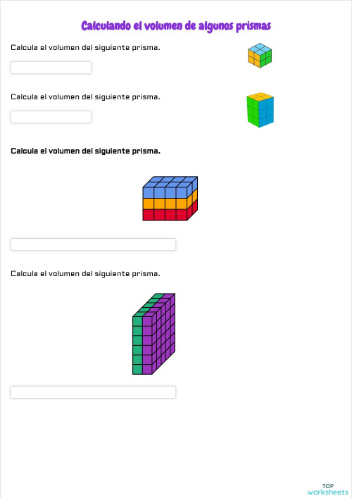 Calculando el volumen de algunos prismas. Ficha interactiva | TopWorksheets