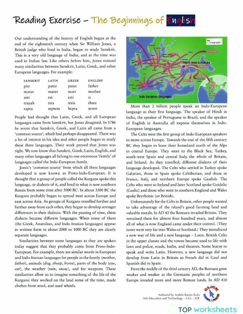 Reading Ex. - The Beginnings of English (Type B). Interactive worksheet ...