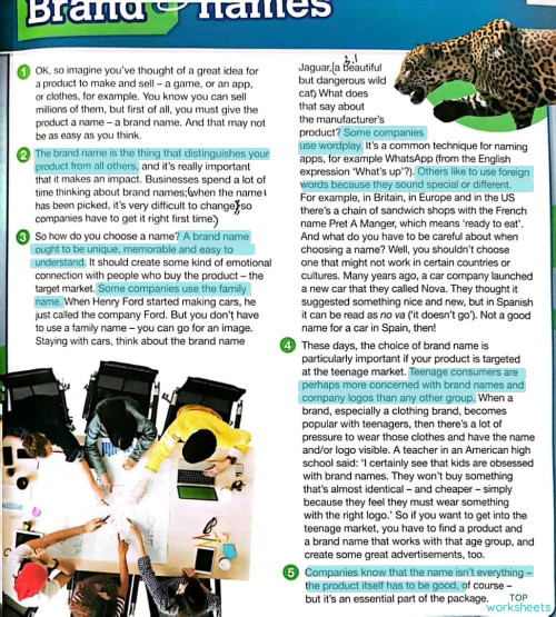 Think 3 - Unit 5 - Brand Names - Reading Comprehension -. Interactive ...