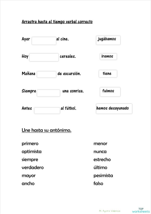 ESPAÑOL A 1.2 . Verbos y antónimos.. Ficha interactiva | TopWorksheets